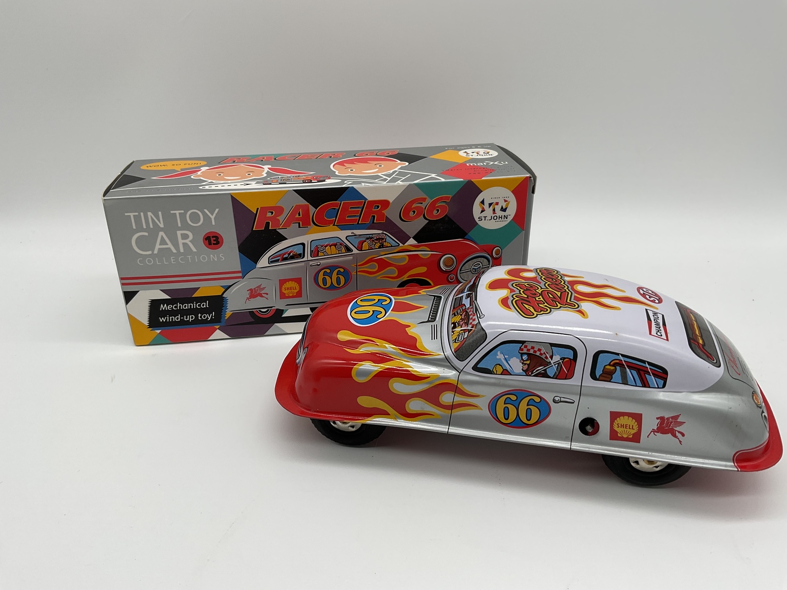 Tin toy racer 66 shell Mercedes windup St. John Marxu